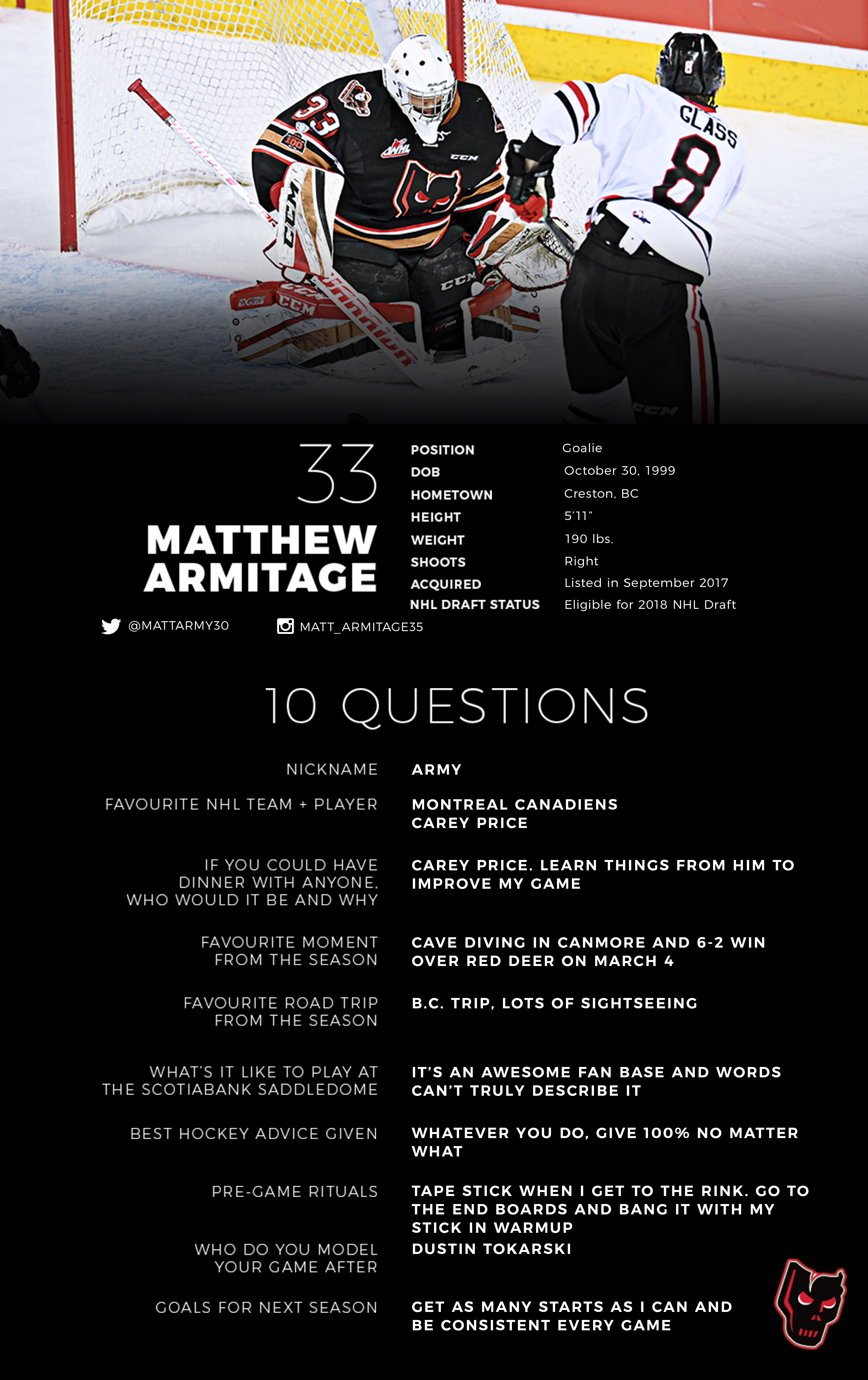 10 Questions: Matthew Armitage - Calgary Hitmen