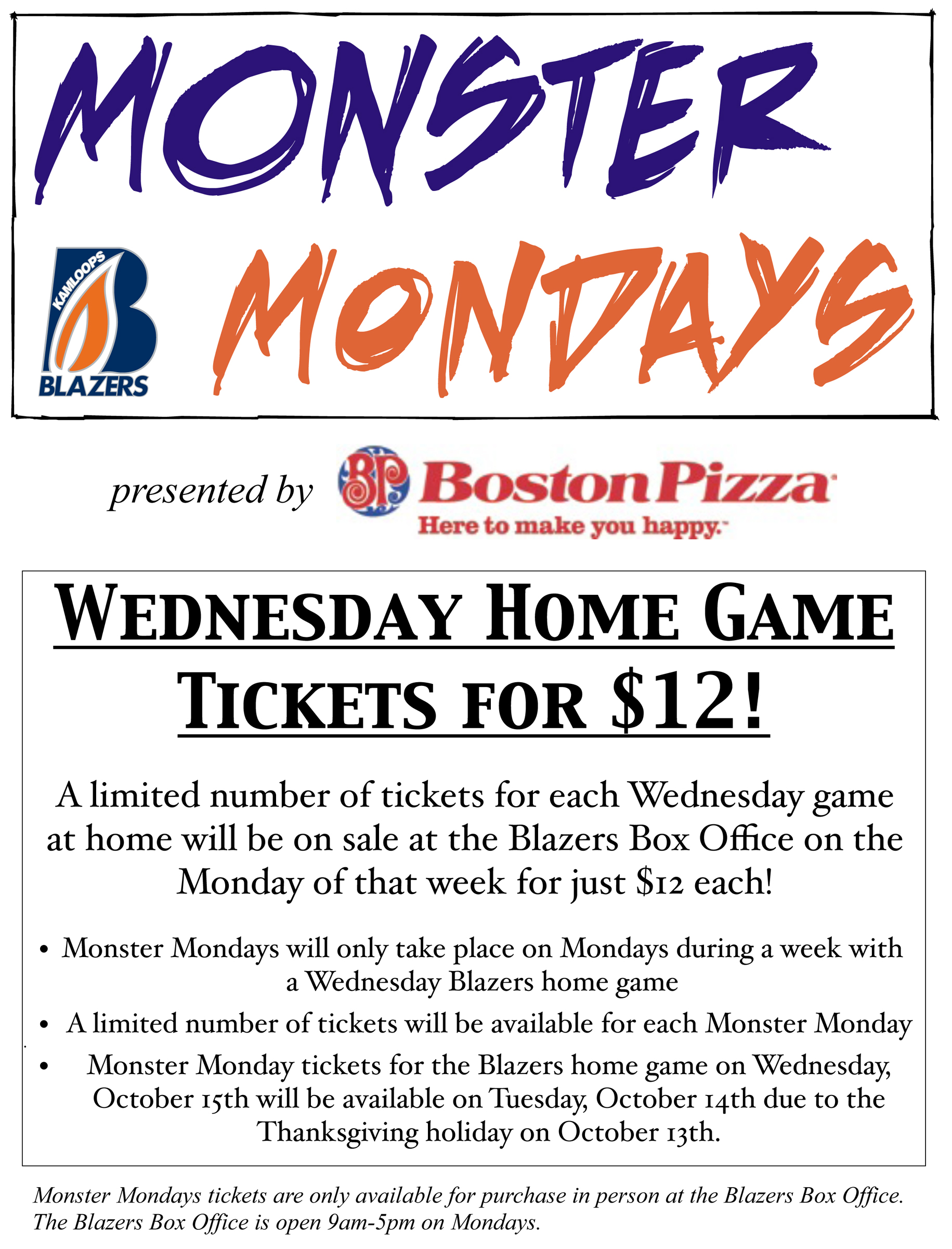 MONSTER MONDAY TICKET PROMOTION - Kamloops Blazers