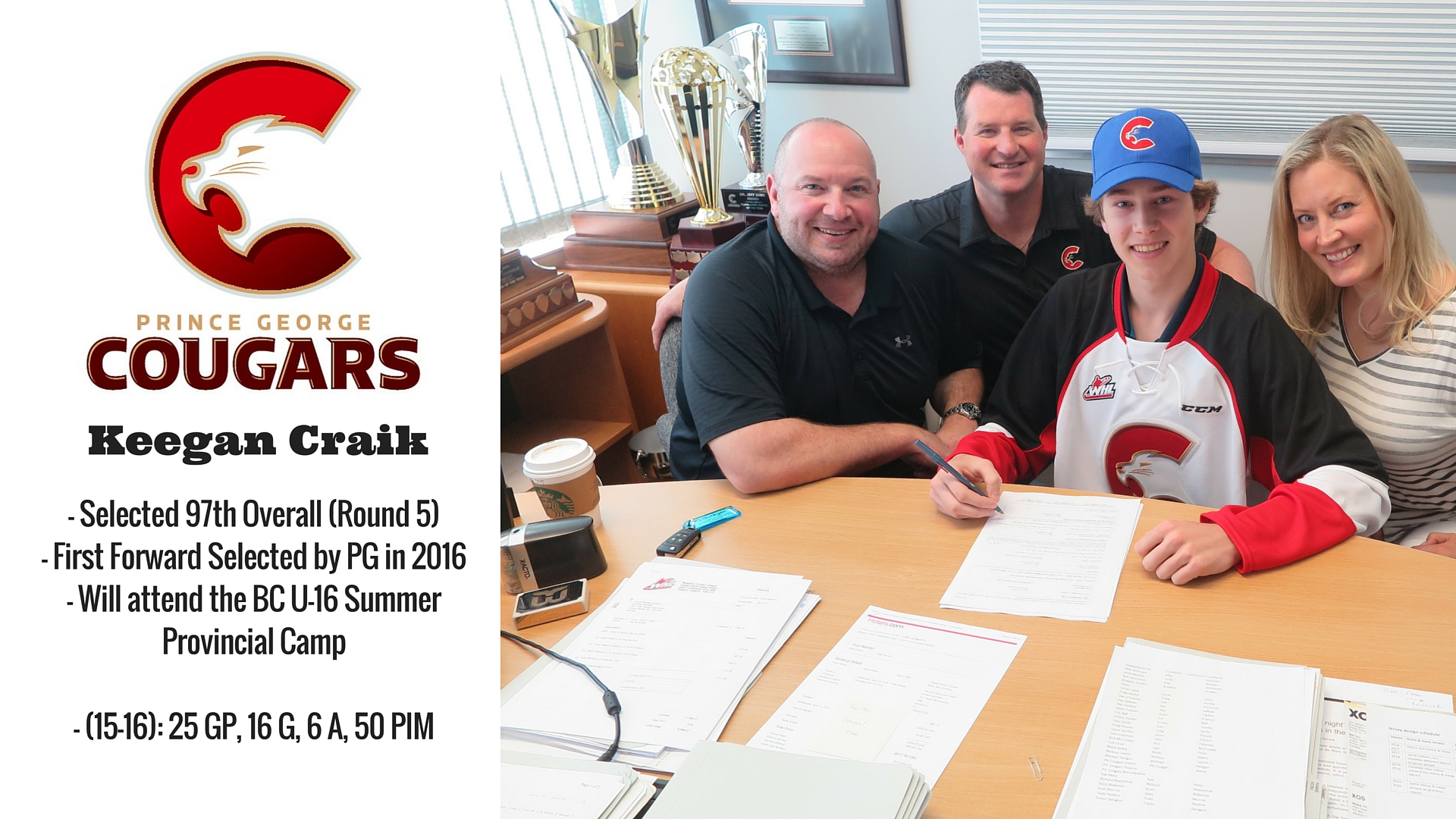COUGARS SIGN FORWARD KEEGAN CRAIK - Prince George Cougars
