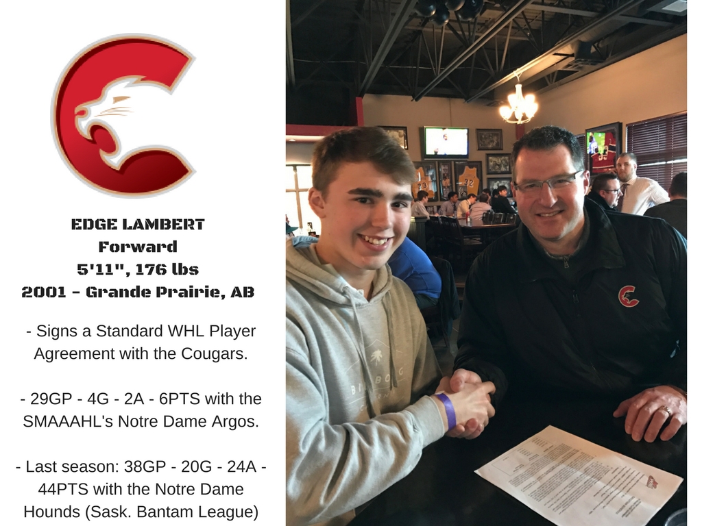 COUGARS SIGN EDGE LAMBERT TO A STANDARD WHL PLAYER AGREEMENT - Prince ...