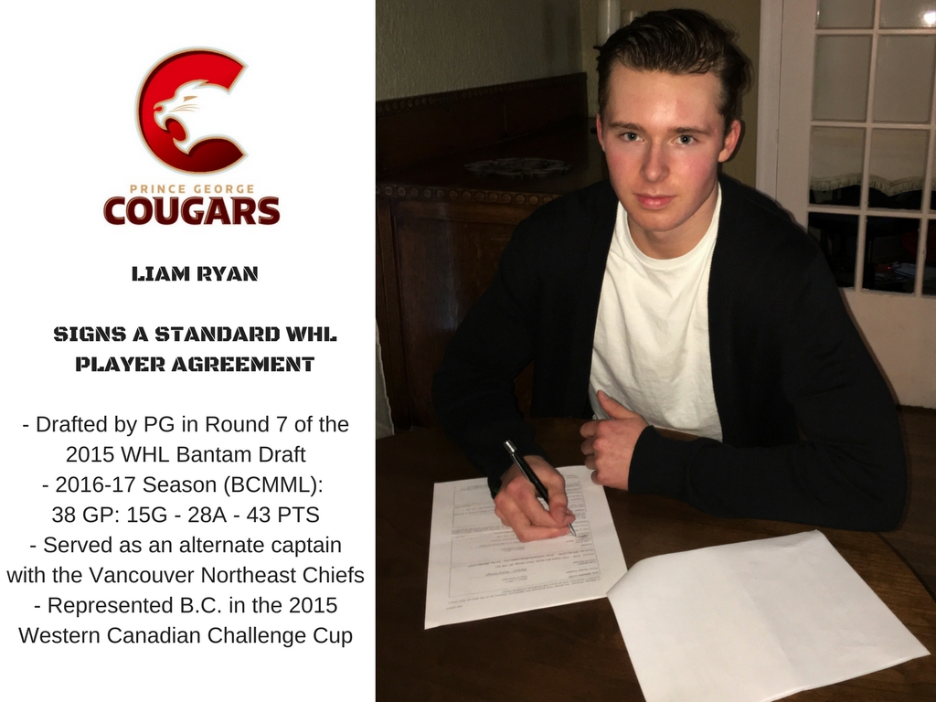COUGARS SIGN FORWARD LIAM RYAN - Prince George Cougars