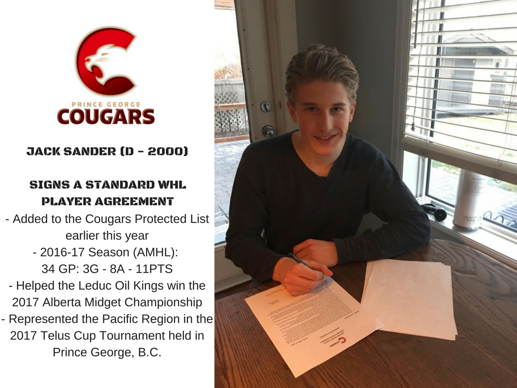COUGARS SIGN D-MAN JACK SANDER - Prince George Cougars