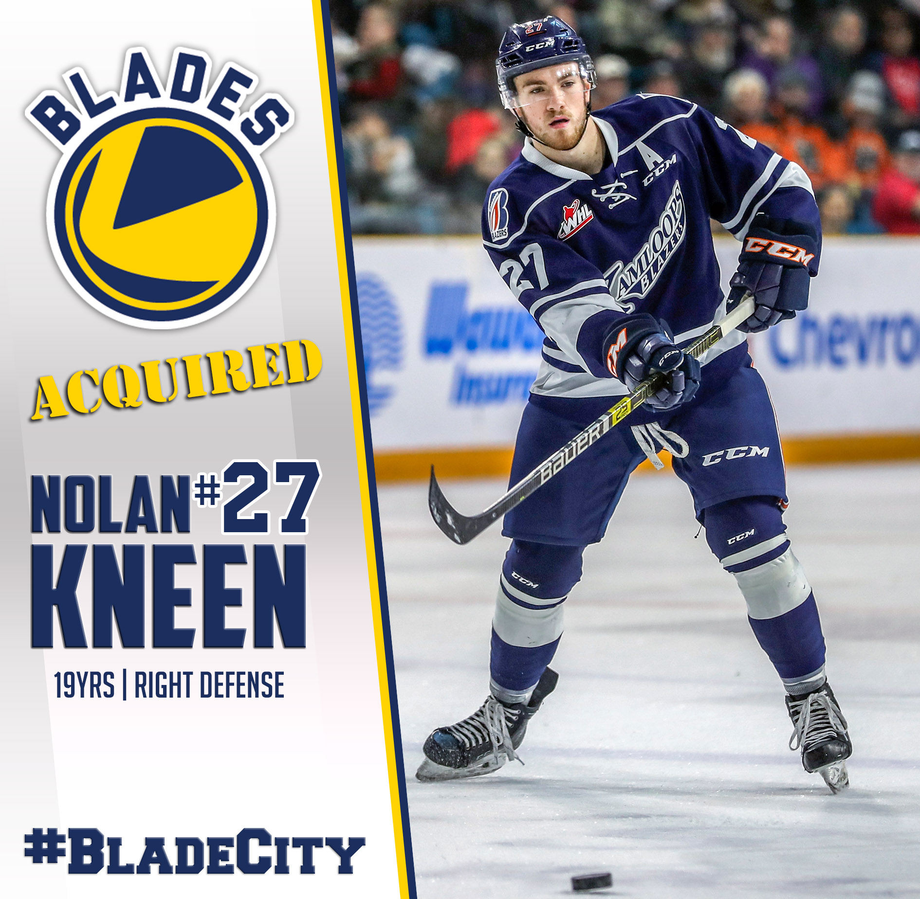 TRADE: Blades acquire Nolan Kneen from Kamloops - Saskatoon Blades
