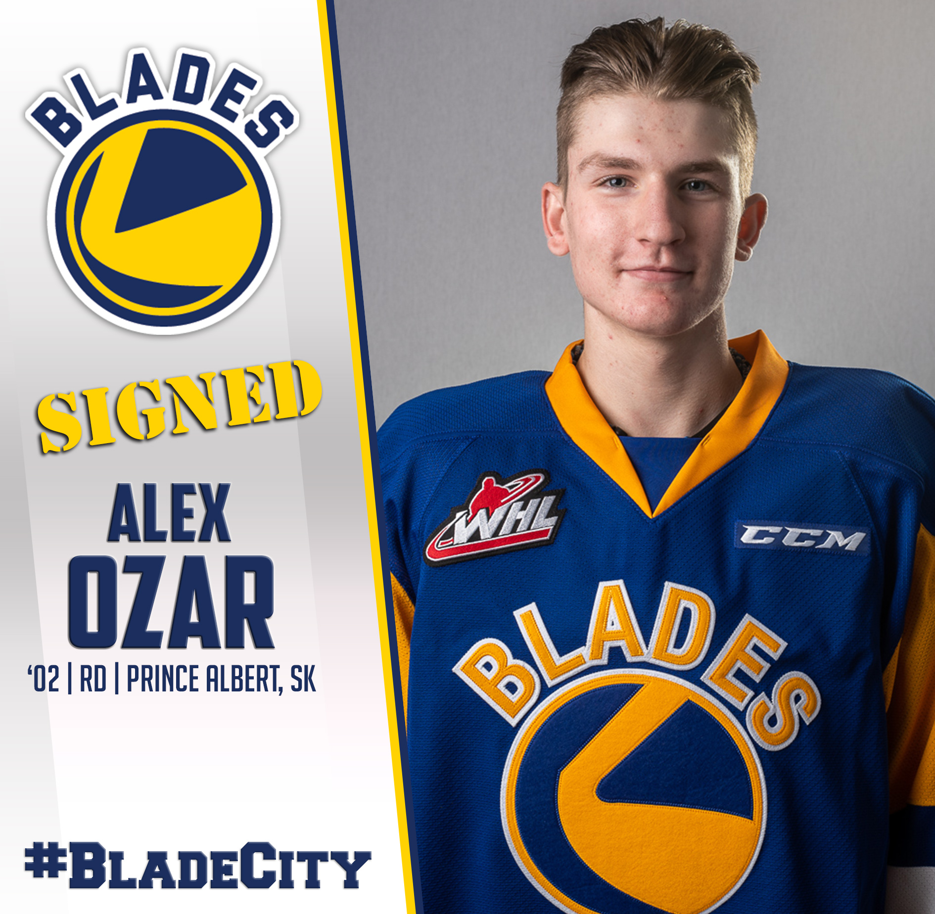 Blades Prospect Alex Ozar Signs SPA - Saskatoon Blades