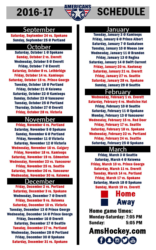 AMERICANS ANNOUNCE 2016-17 REGULAR SEASON SCHEDULE - Tri-City Americans