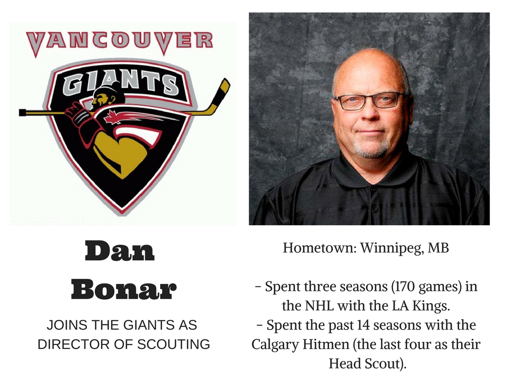 Giants Name Dan Bonar Director of Scouting - Vancouver Giants