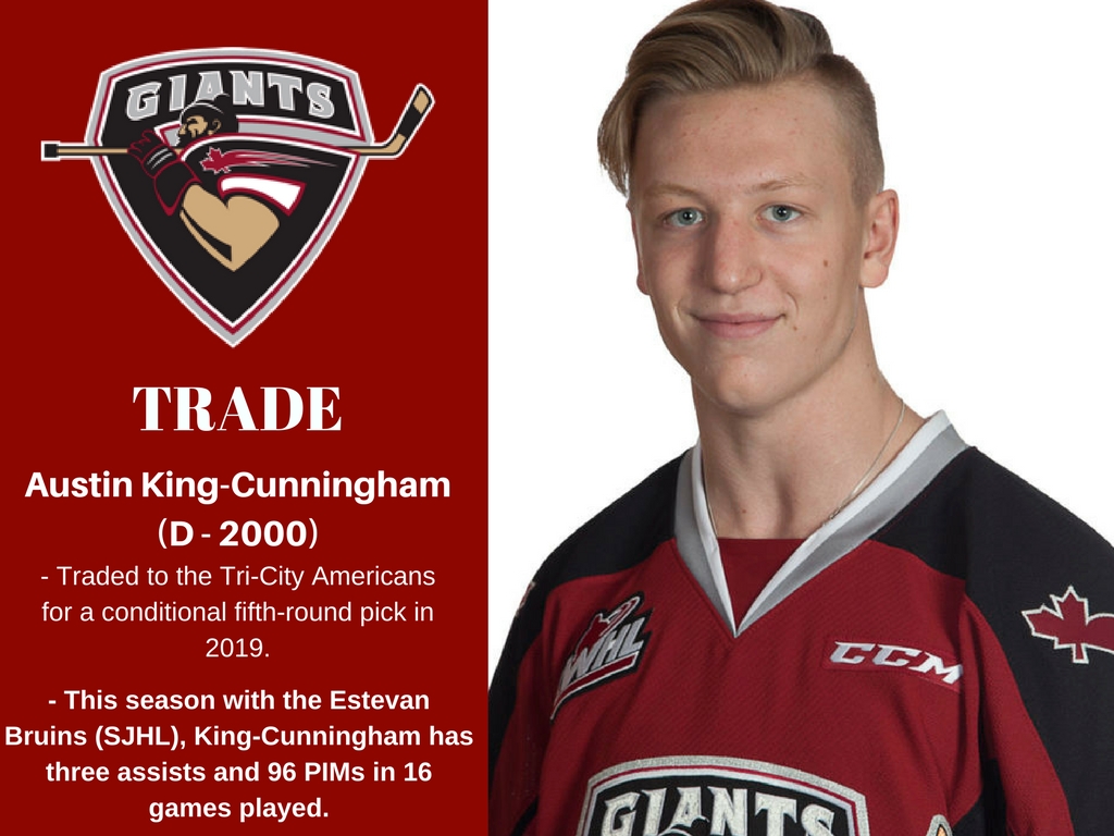 Giants Trade Austin King-Cunningham to the Tri-City Americans