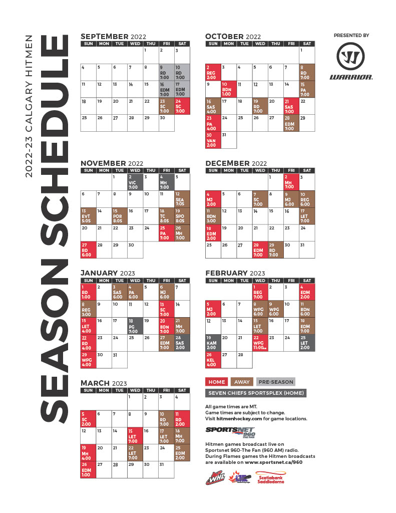 2022-23 Printable Schedule - Calgary Hitmen