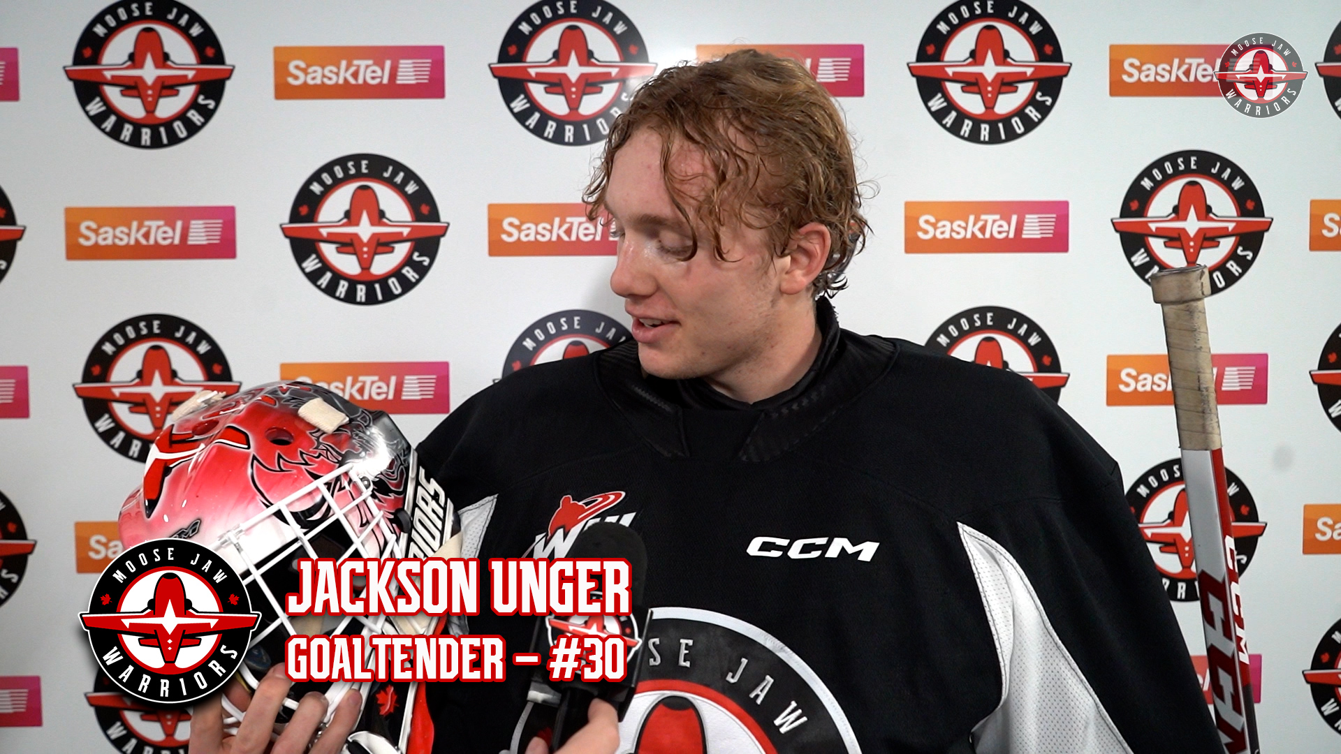 Jackson Unger and Connor Ungar show off their new goalie masks - Sept. 27 - Moose Jaw Warriors