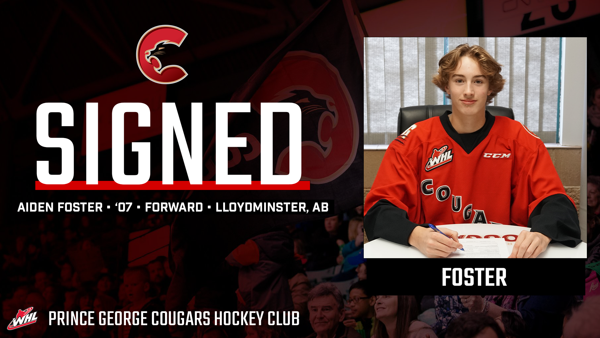 Cougars Sign Aiden Foster to WHL Standard Player Agreement - Prince ...