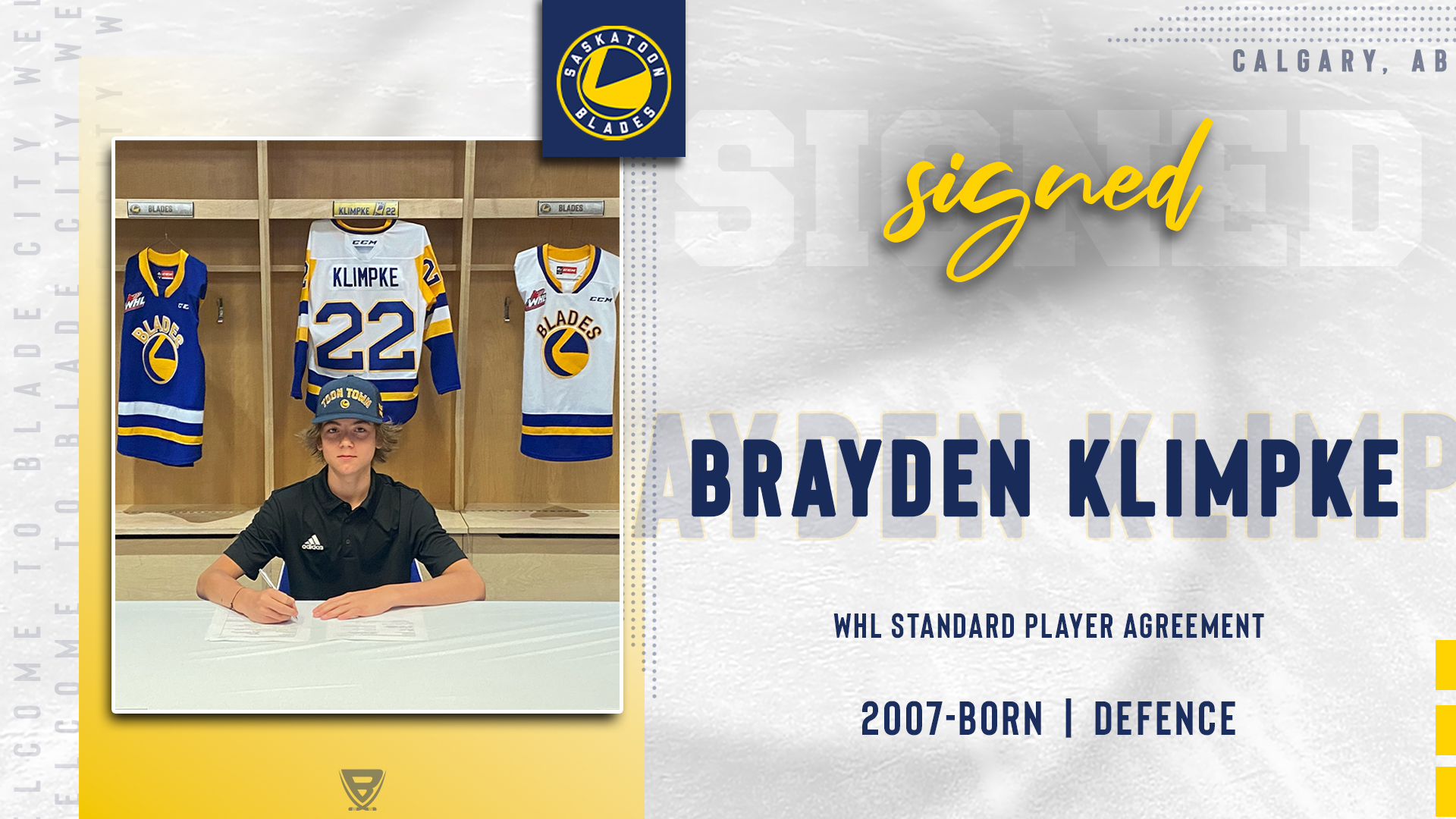 Blades Sign 2022 Prospect, Brayden Klimpke - Saskatoon Blades