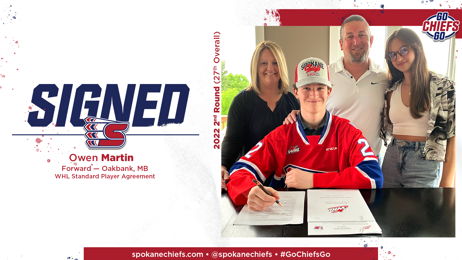 Chiefs sign second-round WHL pick Owen Martin - Spokane Chiefs