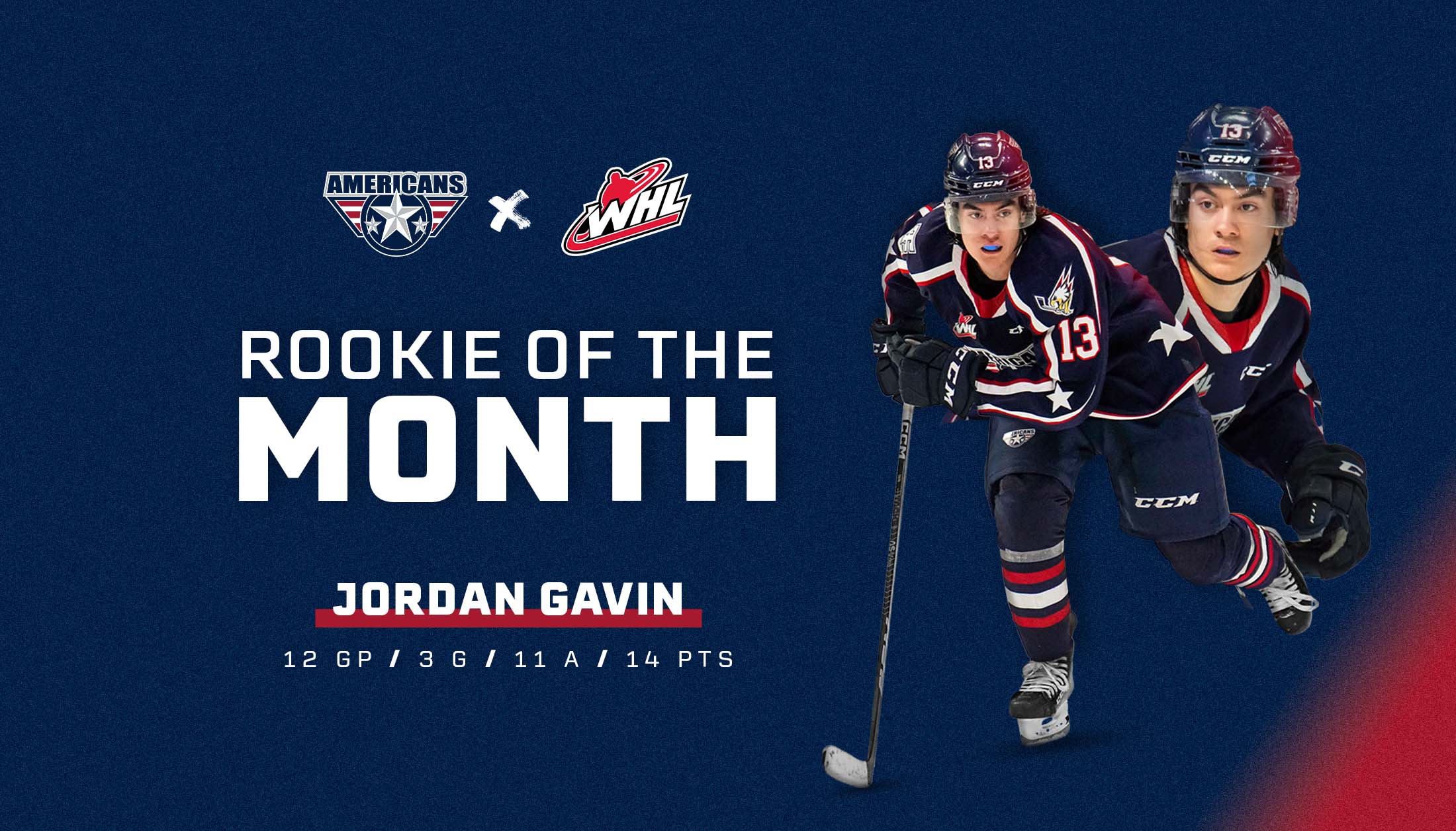 Jordan Gavin Named WHL Rookie of the Month - Tri-City Americans