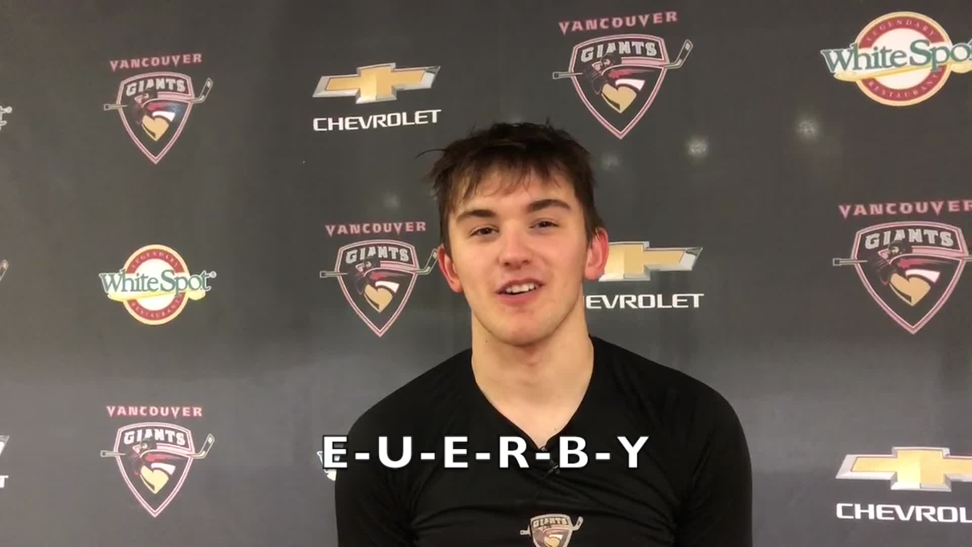 Vancouver Giants Spelling Bee. Contestant #1 - Jacob Gendron