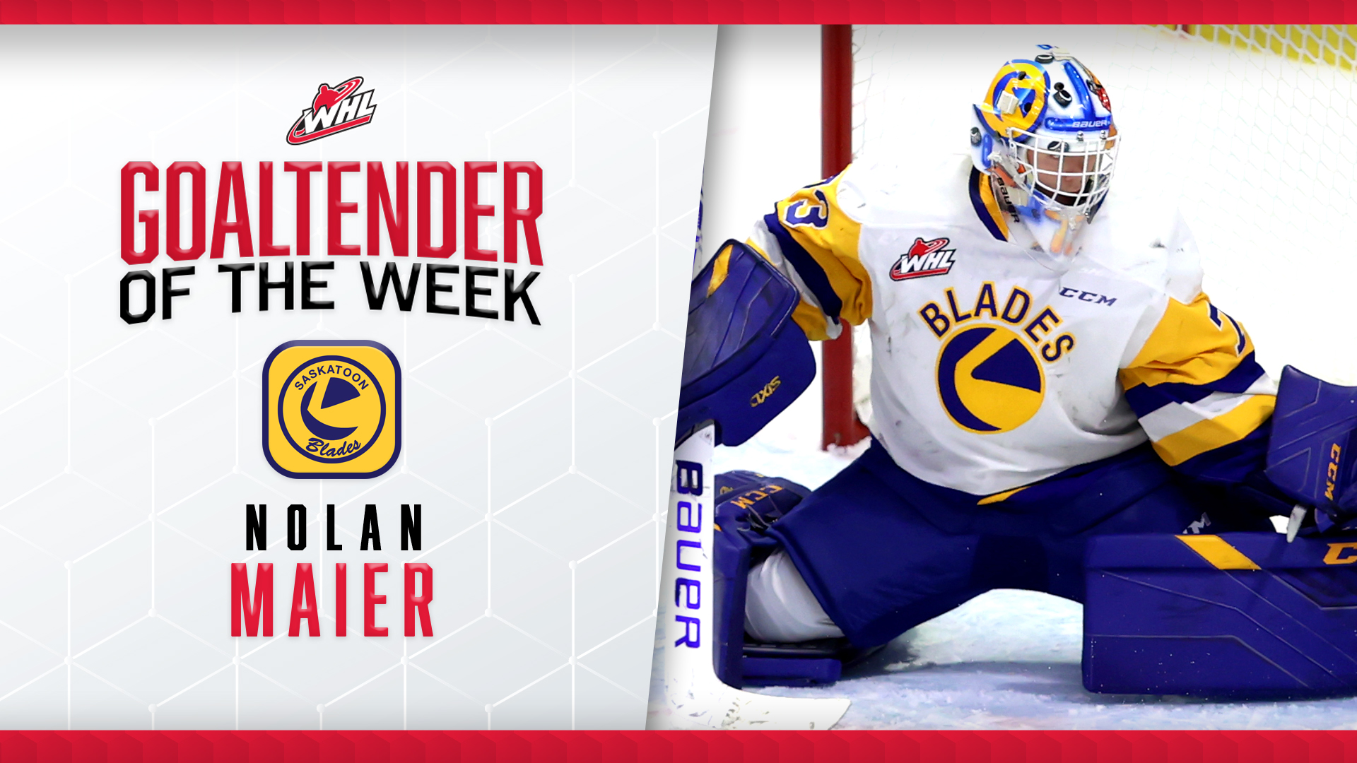Blades goaltender Maier named WHL Goaltender of the Week - Western Hockey League
