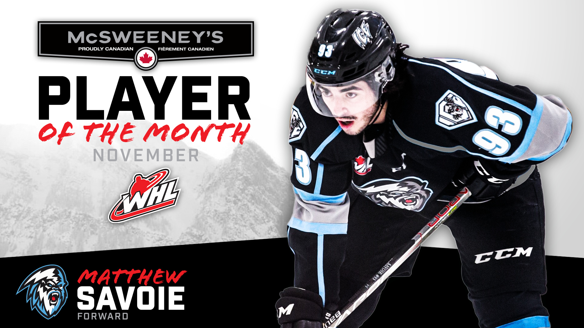 ICE forward Savoie named McSweeney's WHL Player of the Month - Western Hockey League