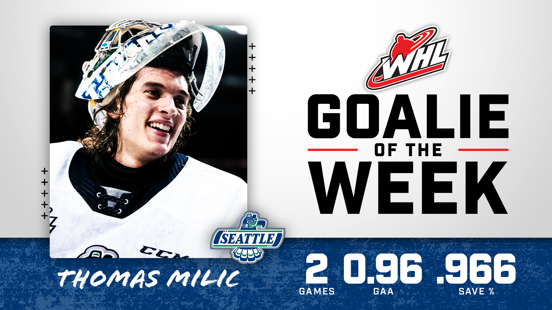 Thunderbirds netminder Milic named WHL Goaltender of the Week - Western ...