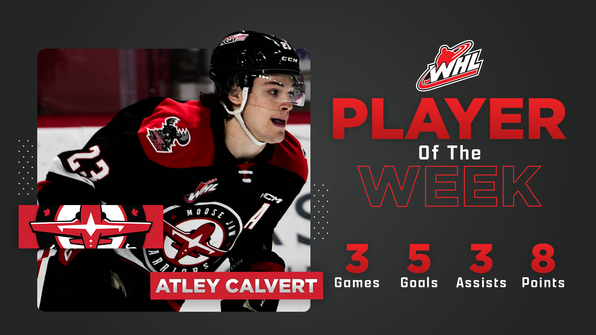 Warriors forward Calvert named WHL Player of the Week - Western Hockey League