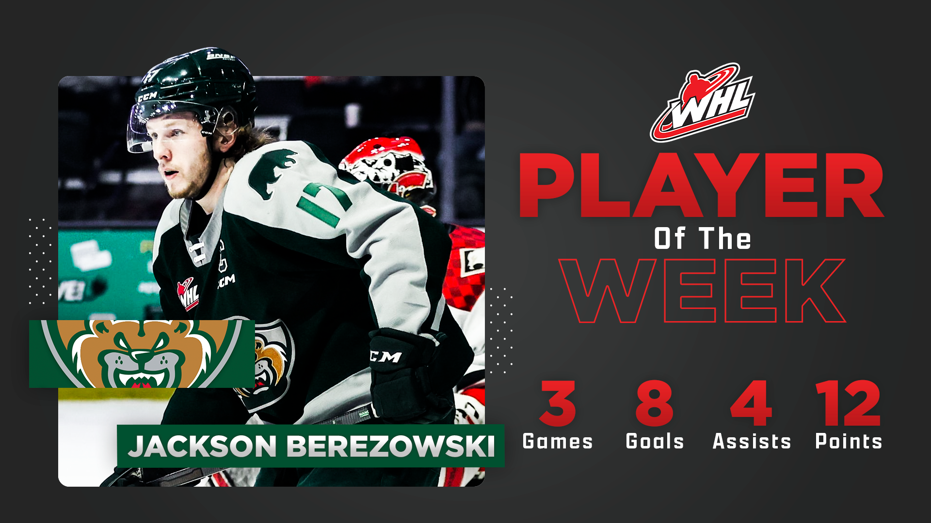 Silvertips captain Berezowski named WHL Player of the Week - Western Hockey League