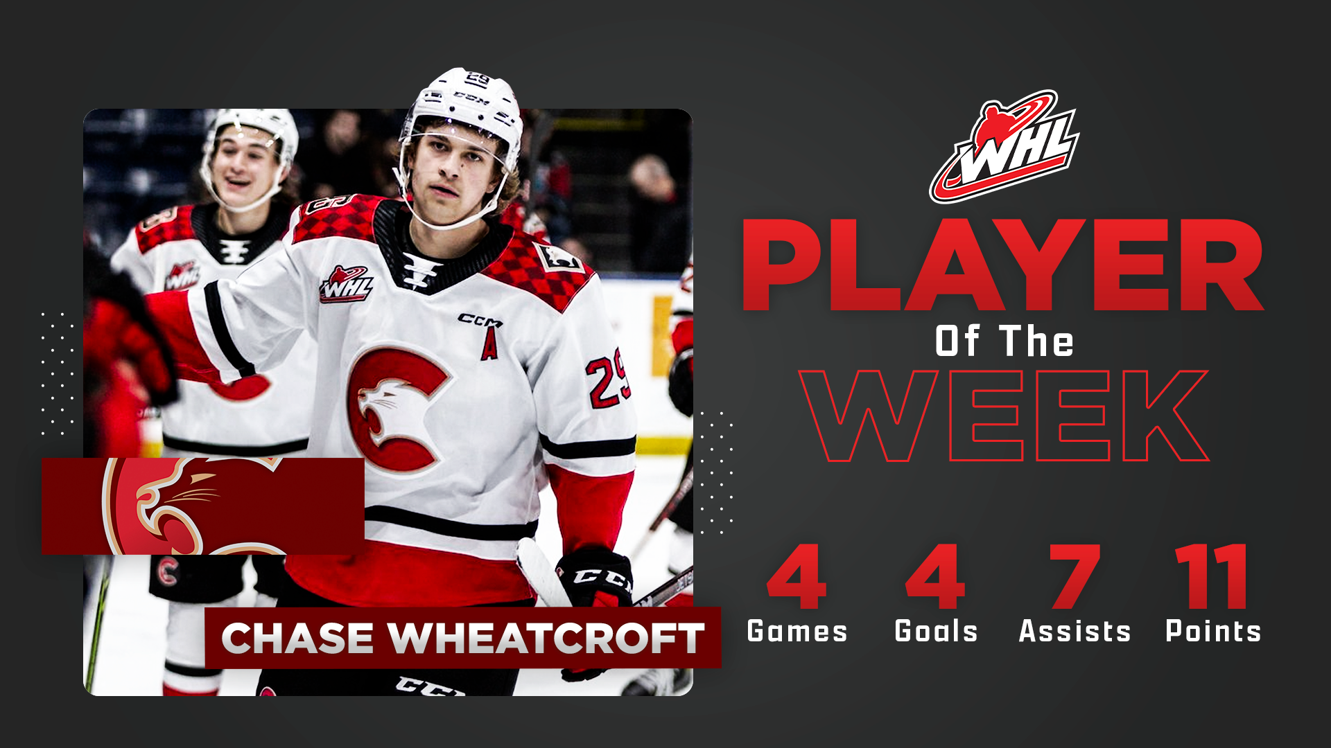 Cougars forward Wheatcroft named WHL Player of the Week - Western Hockey League