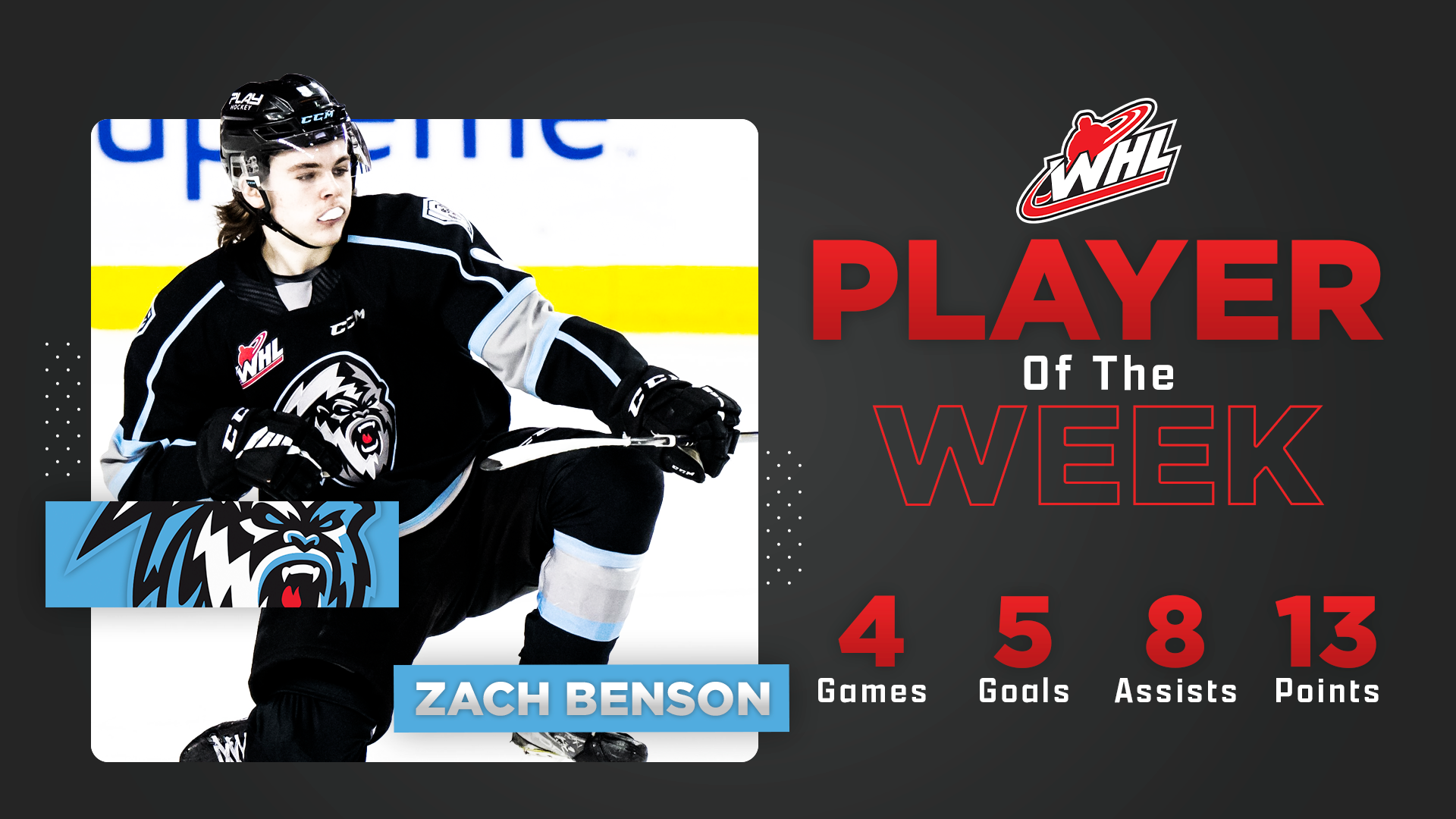 ICE forward Benson named WHL Player of the Week - Western Hockey League