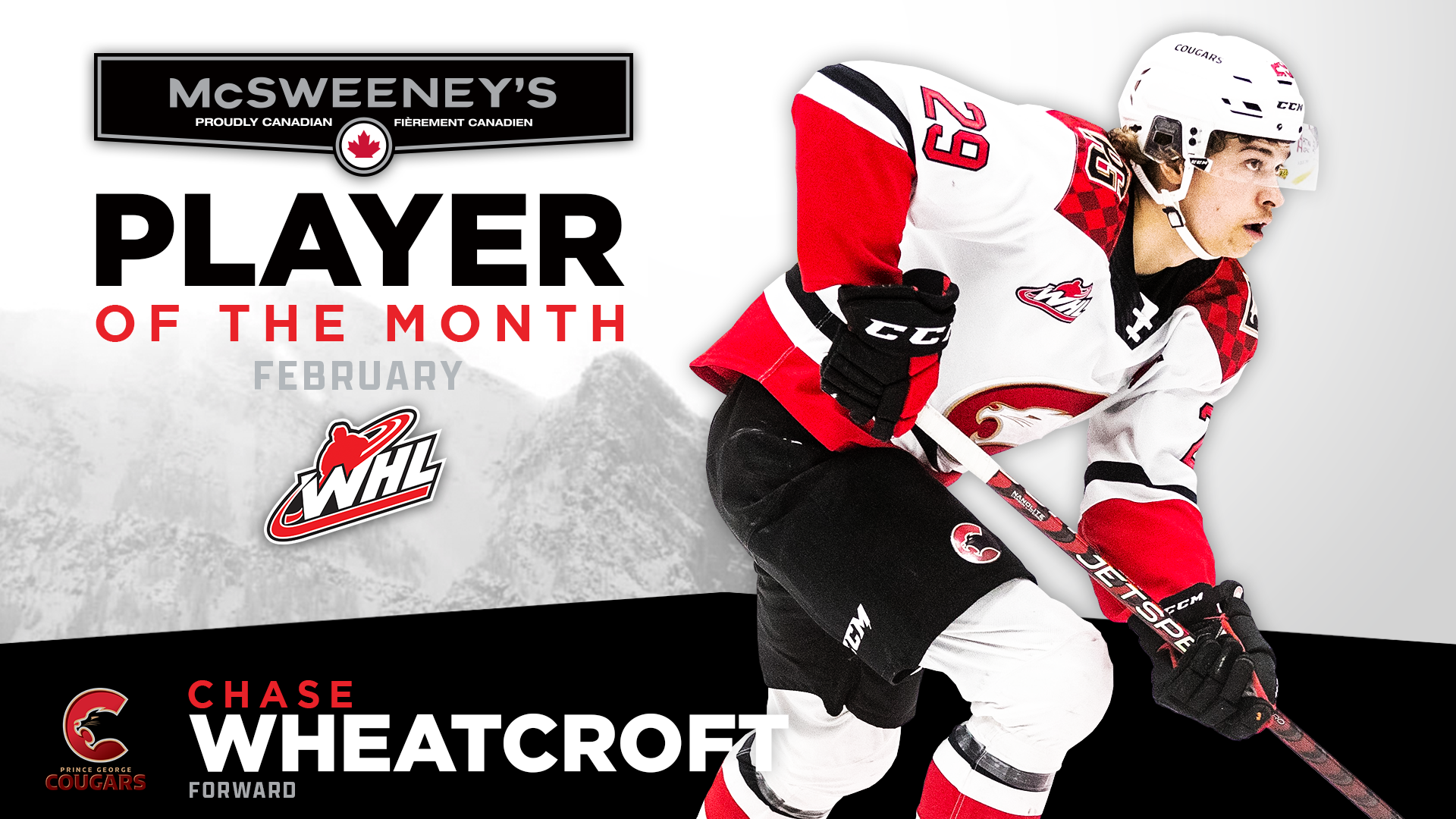 Cougars forward Wheatcroft named McSweeney's WHL Player of the Month - Prince George Cougars