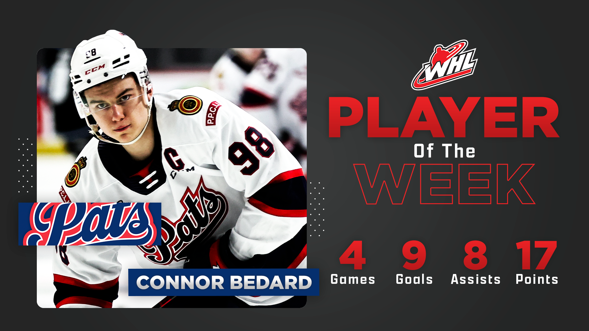 Pats captain Bedard named WHL Player of the Week - Western Hockey League